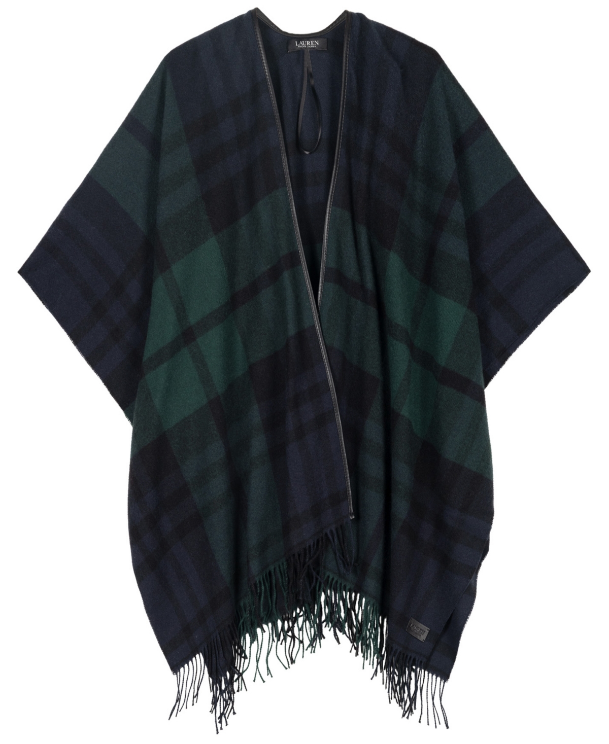 Click here for Lauren Ralph Lauren Plaid Fringe Ruana - Navy/Gree... prices