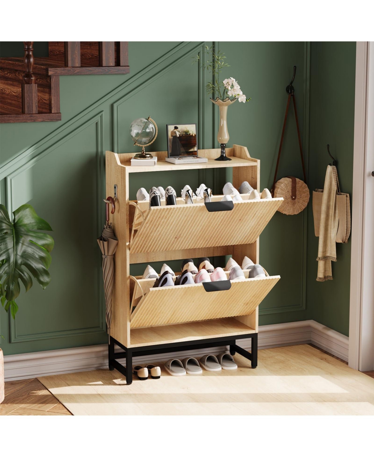 Click here for homfan Fluted Shoe Storage Cabinet for Entryway 2... prices