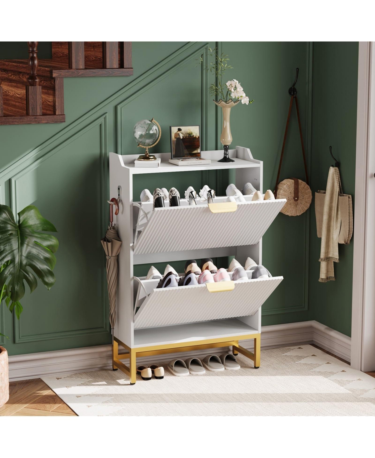 Click here for homfan Fluted Shoe Storage Cabinet for Entryway 2... prices