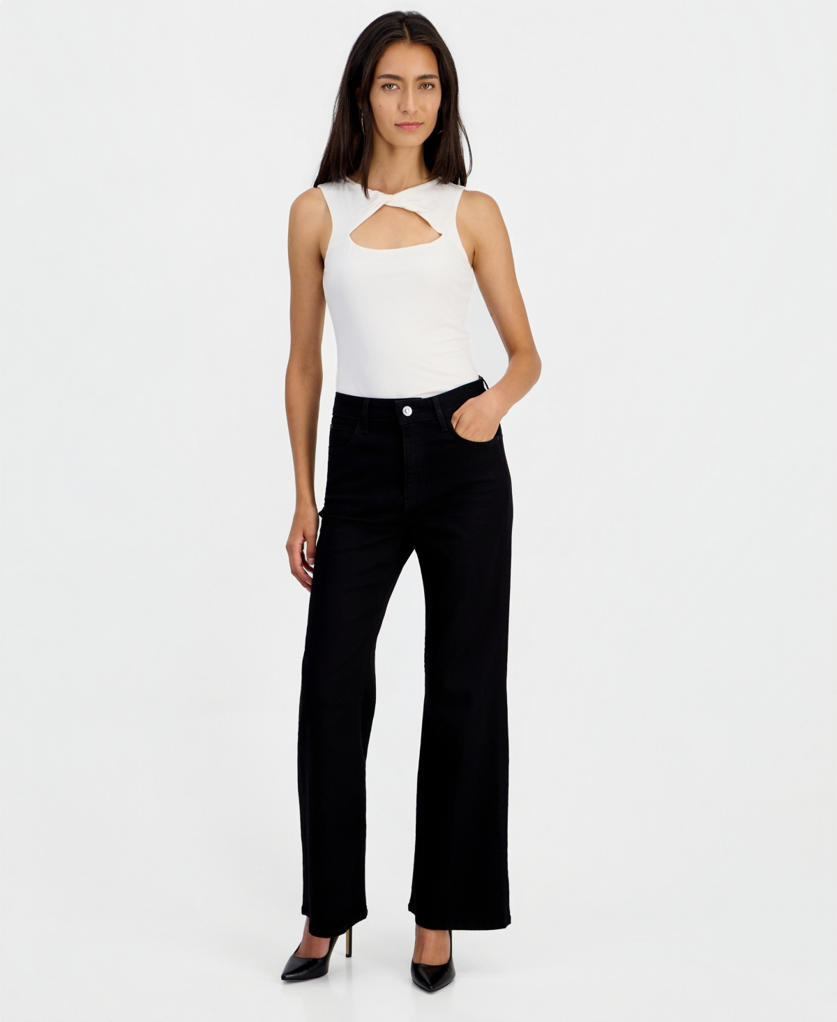 Click here for Guess Womens Classic Faye Wide-Leg Jeans - RINSED... prices