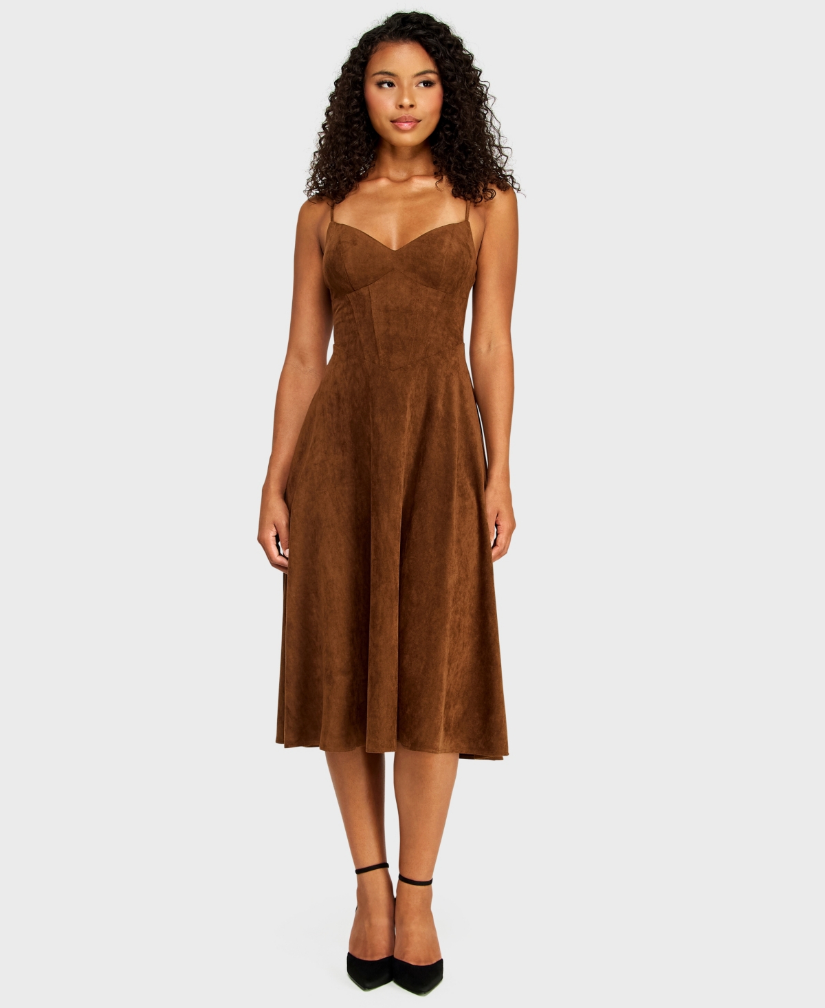 Click here for Alex & Sophia Juniors Sweetheart Neck Suede Midi D... prices