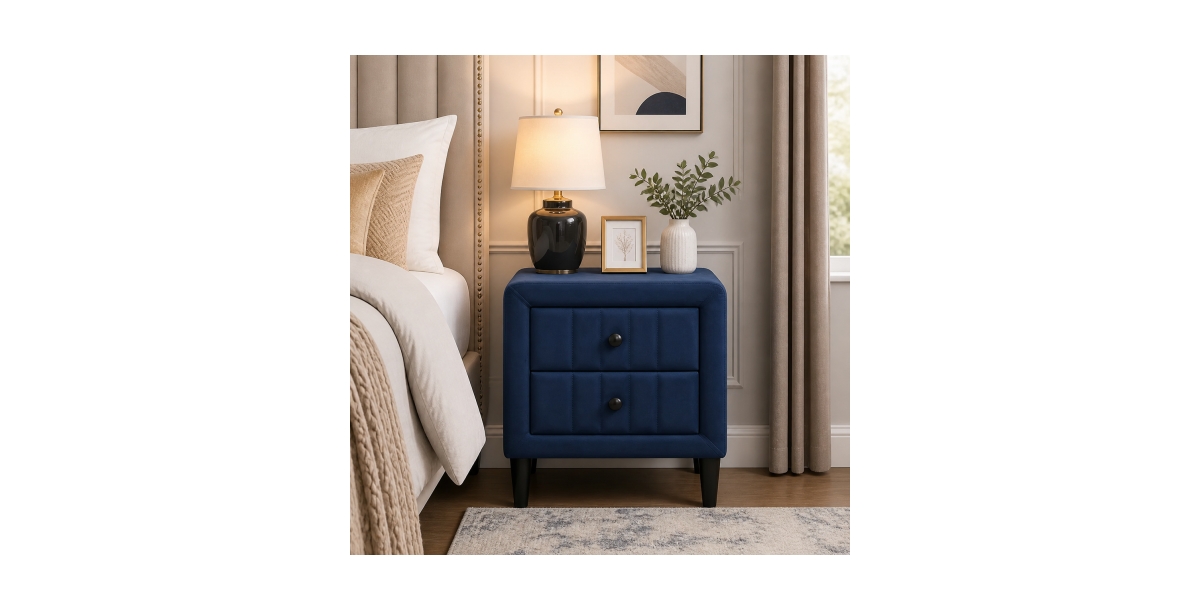 Click here for Lucky One 20W Velvet 2-Drawer Nightstand - Navy bl... prices