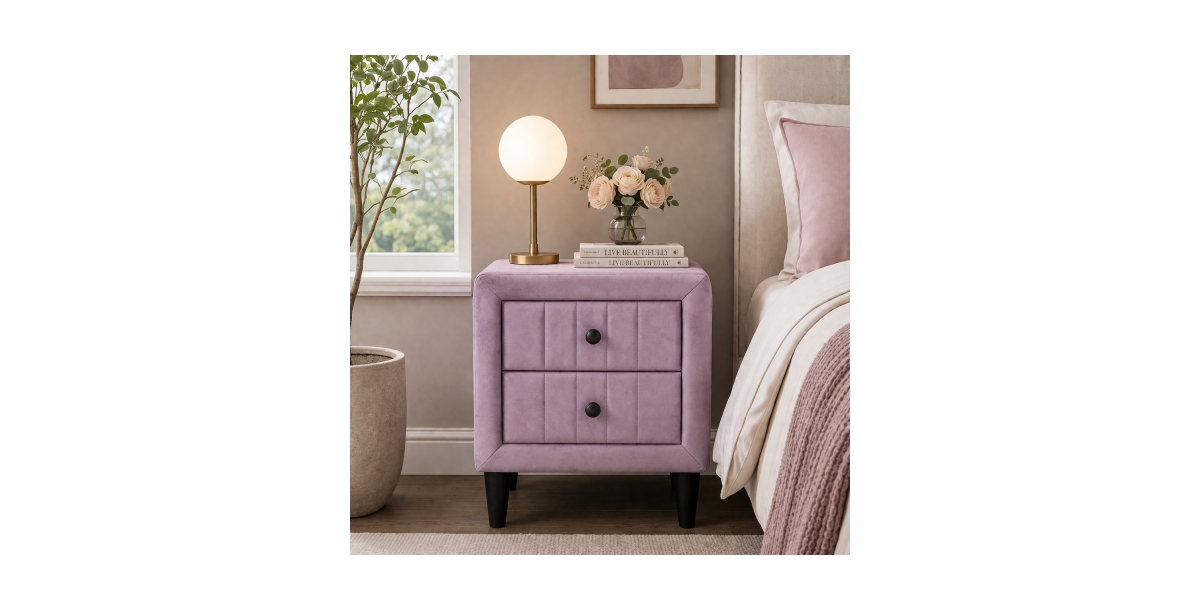 Click here for Lucky One 20W Velvet 2-Drawer Nightstand - Light p... prices