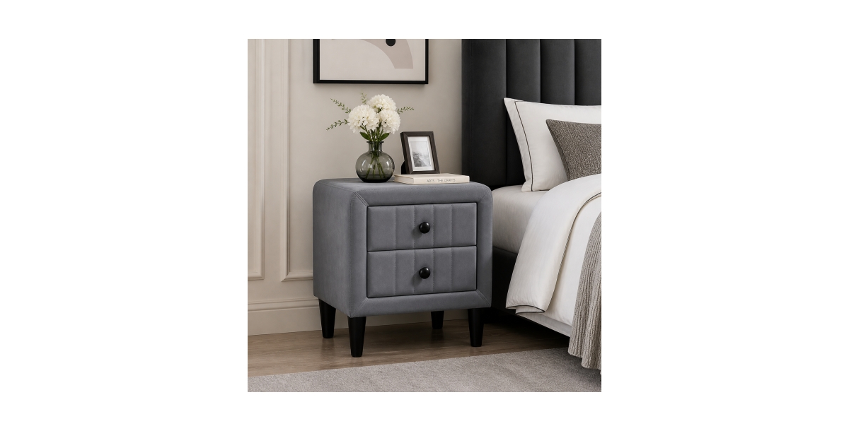 Click here for Lucky One 20W Velvet 2-Drawer Nightstand - Grey prices