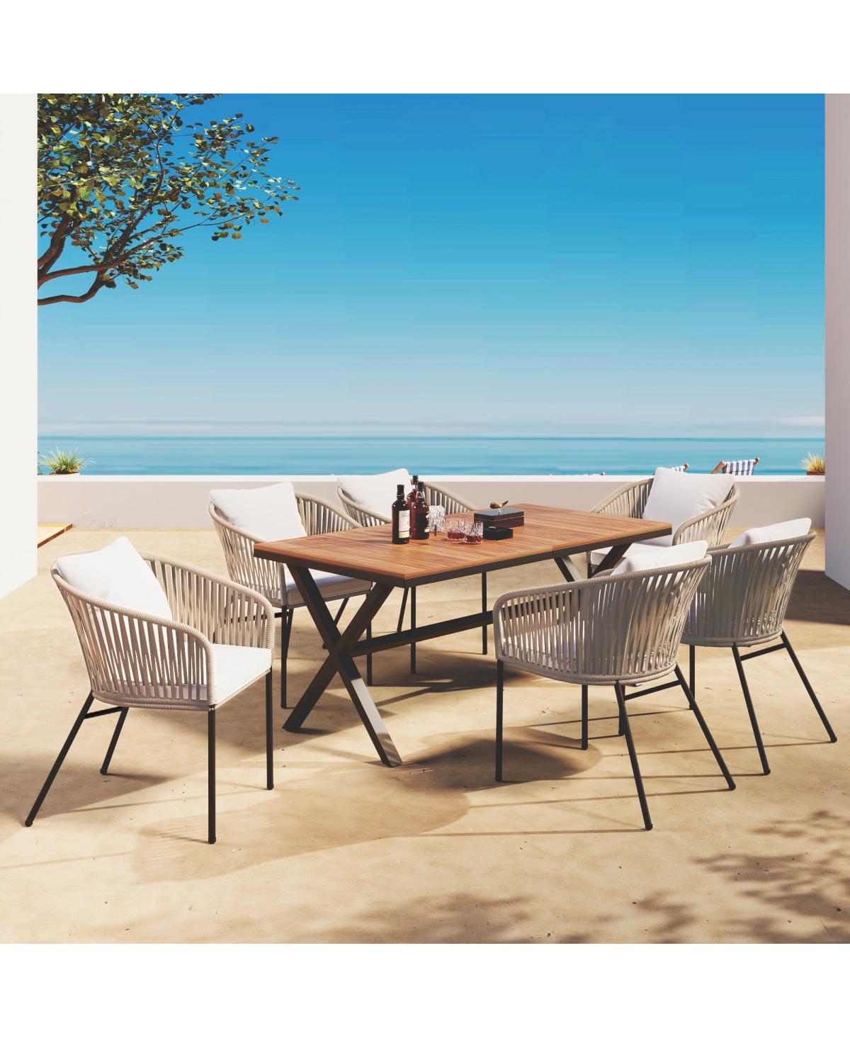 Click here for Asagikoiai 7 Piece Outdoor Dining Set with Acacia... prices