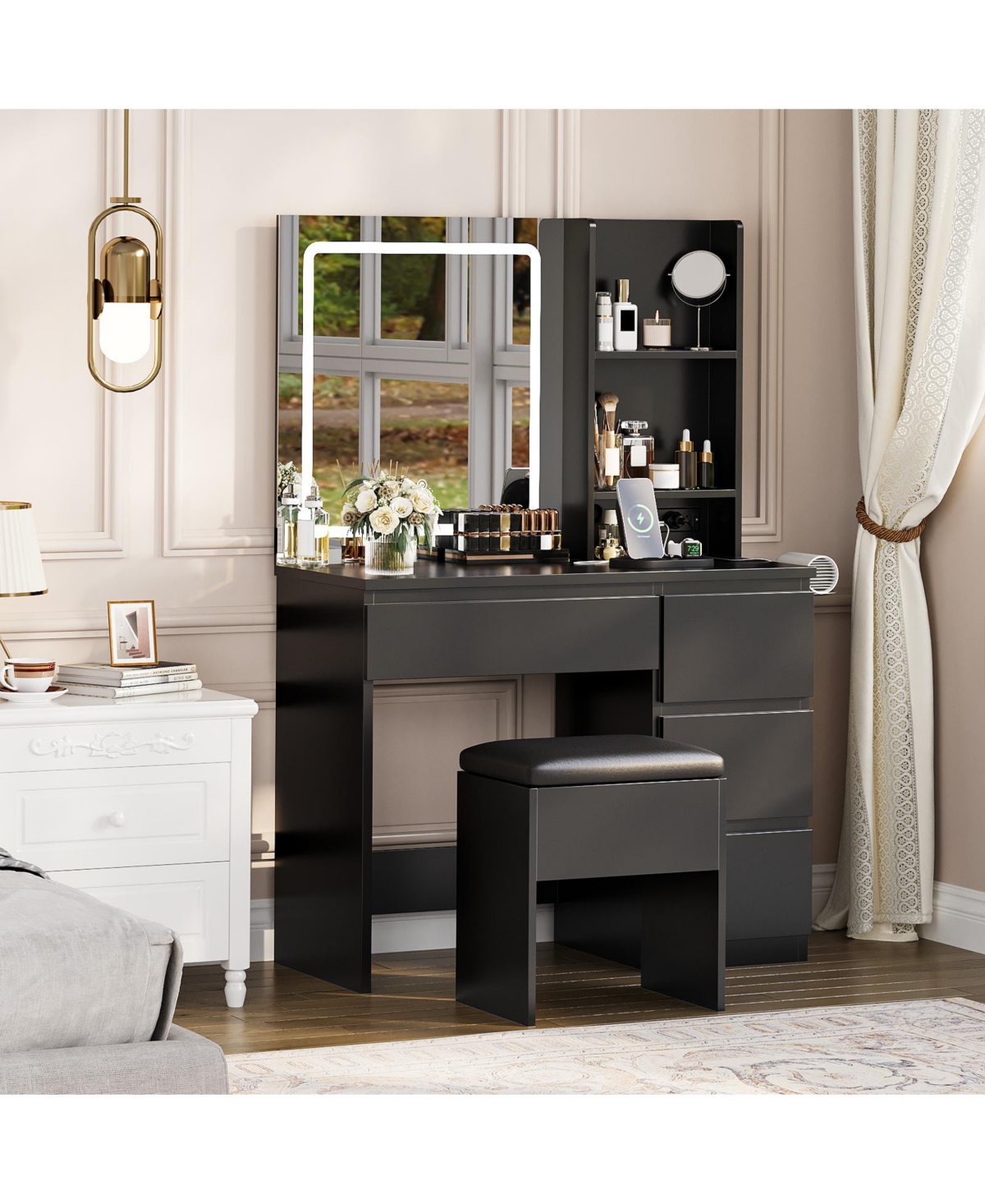Click here for homfan Vanity Desk with Mirror and Led Lights  4 D... prices