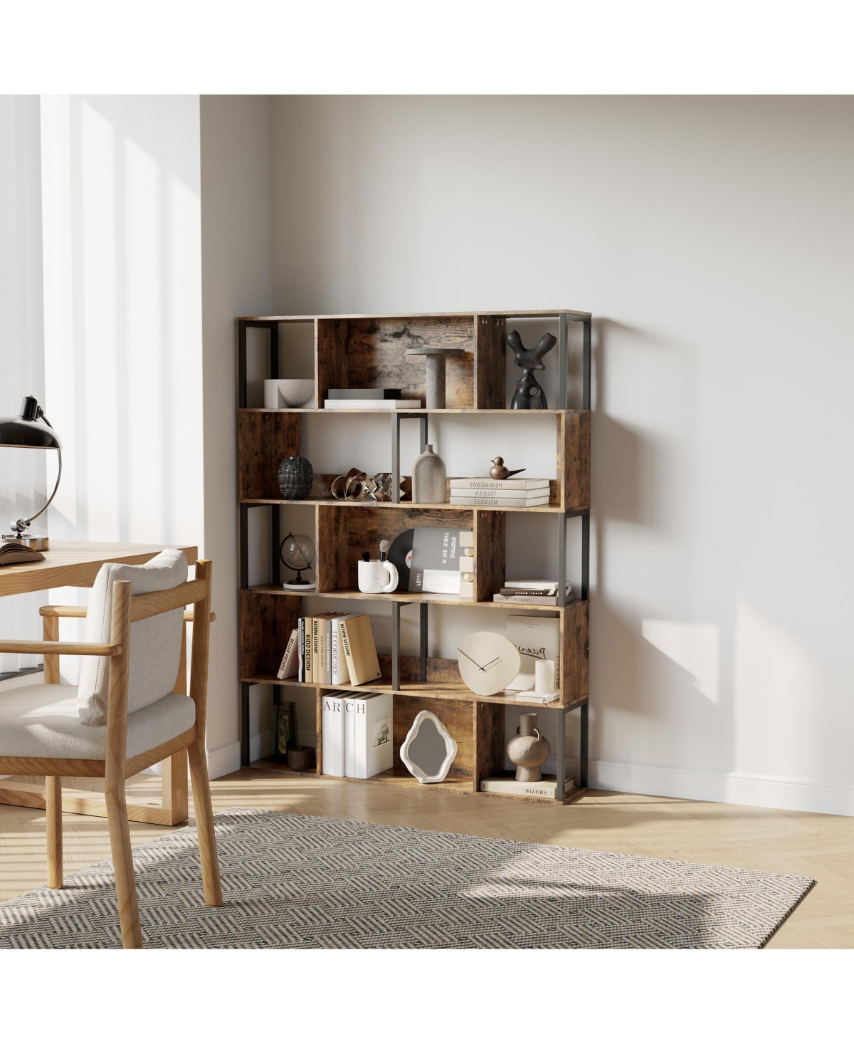Click here for homfan Geometric Bookshelf  74 Inch Metal 5 Tier N... prices