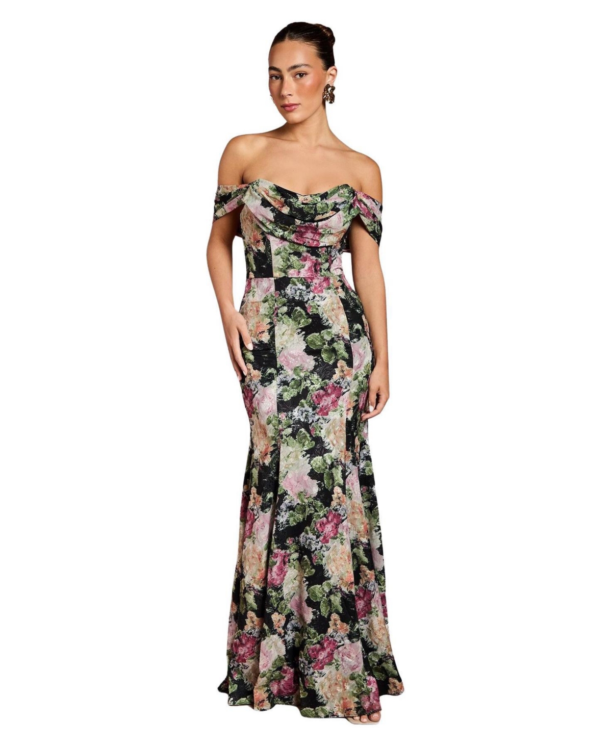 Click here for Coast Womens Floral Bardot Maxi Dress - Black prices