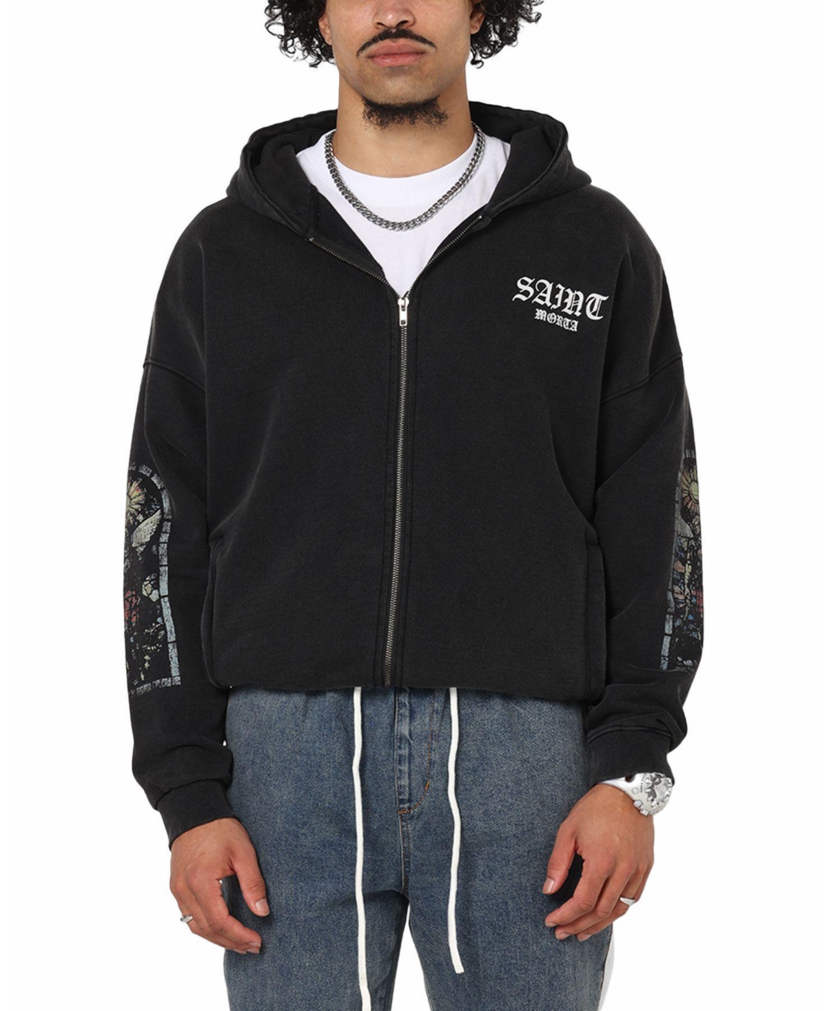 Click here for Saint Morta Mens Kingdomcome Boxy Zip Hoodie - Bla... prices