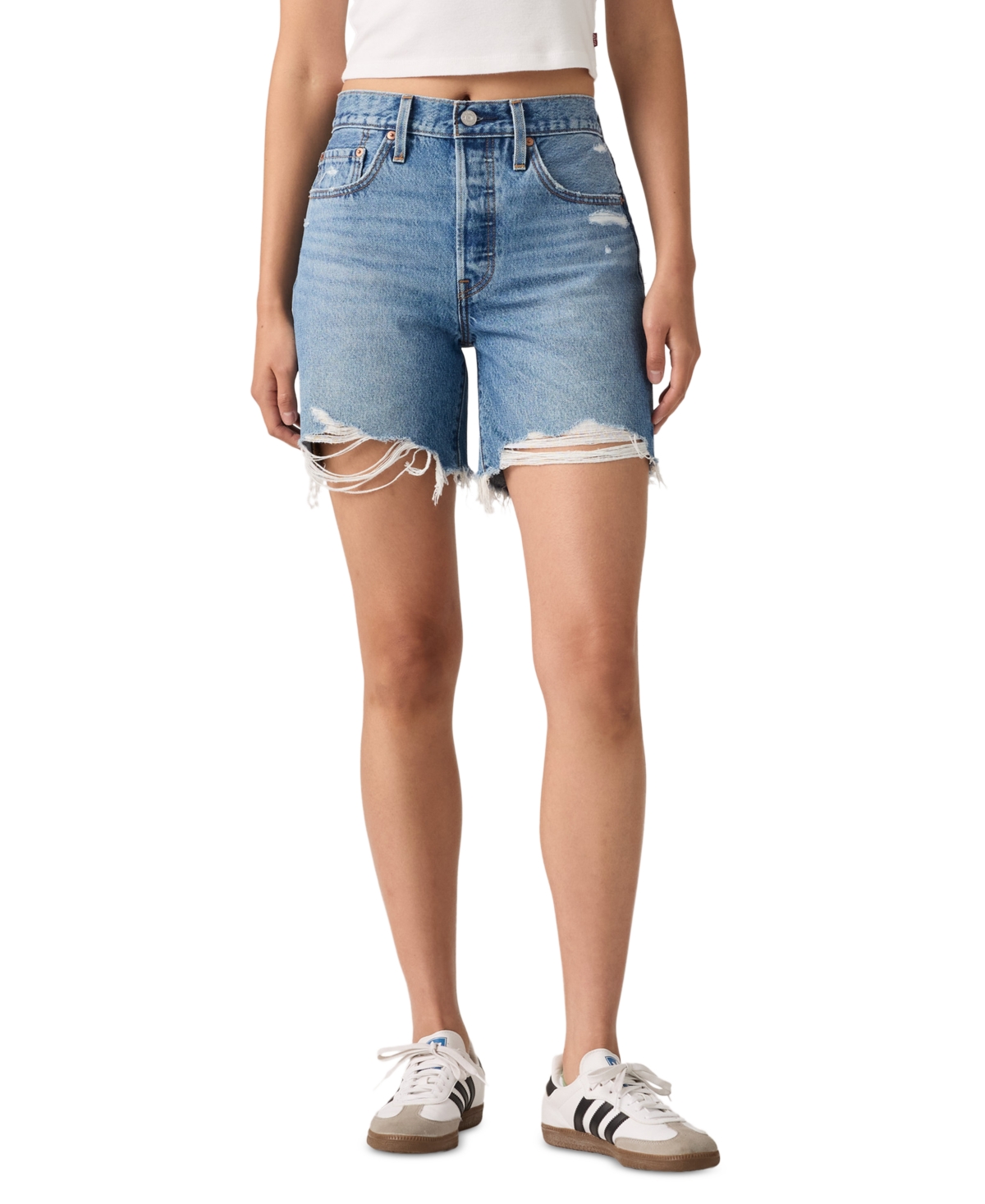 Click here for Levis 501 Mid-Thigh High Rise Straight Fit Denim S... prices
