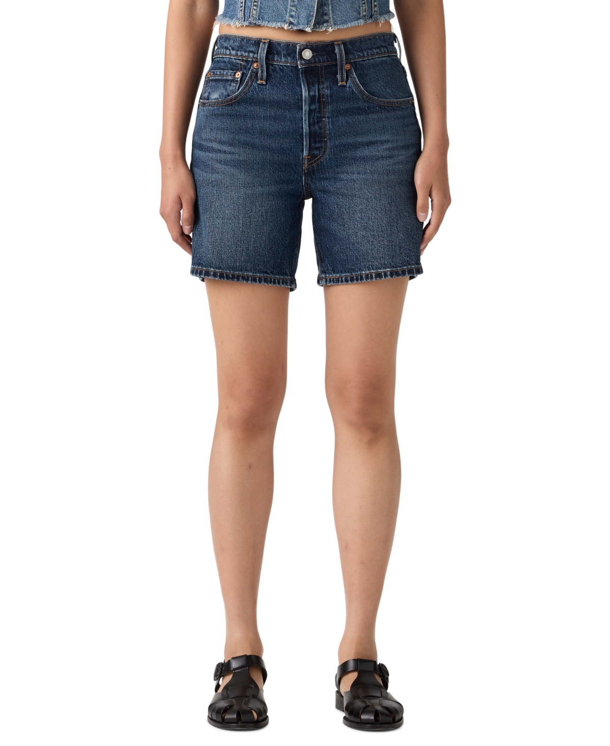 Click here for Levis 501 Mid-Thigh High Rise Straight Fit Denim S... prices