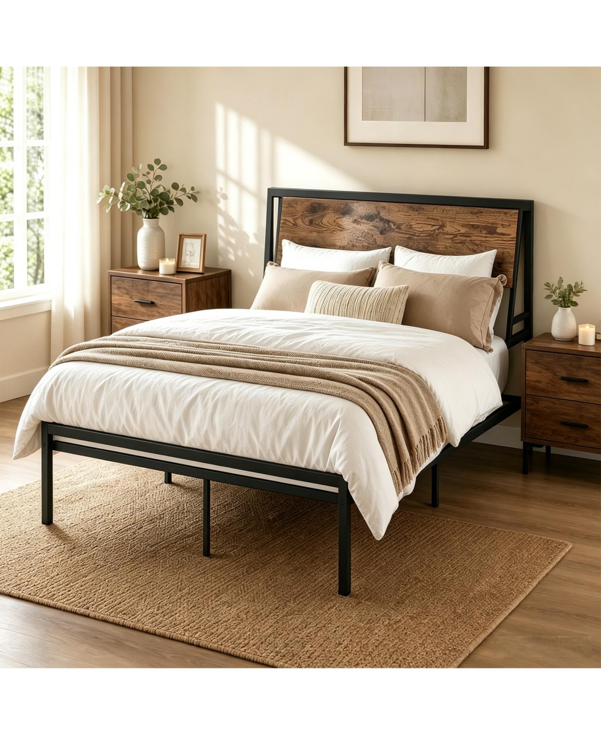 Click here for homfan Metal Platform Bed Frame  Brown Heavy Duty... prices