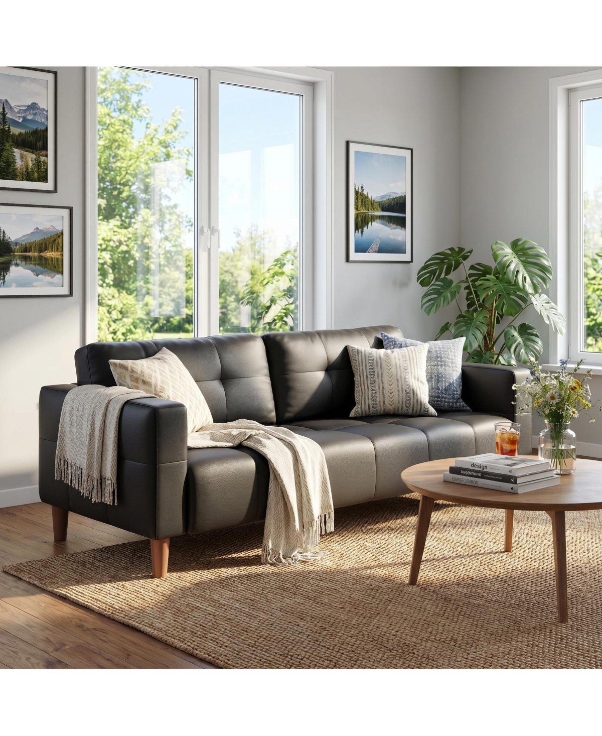 Click here for homfan Sophisticated Faux Leather Sofa with High-D... prices