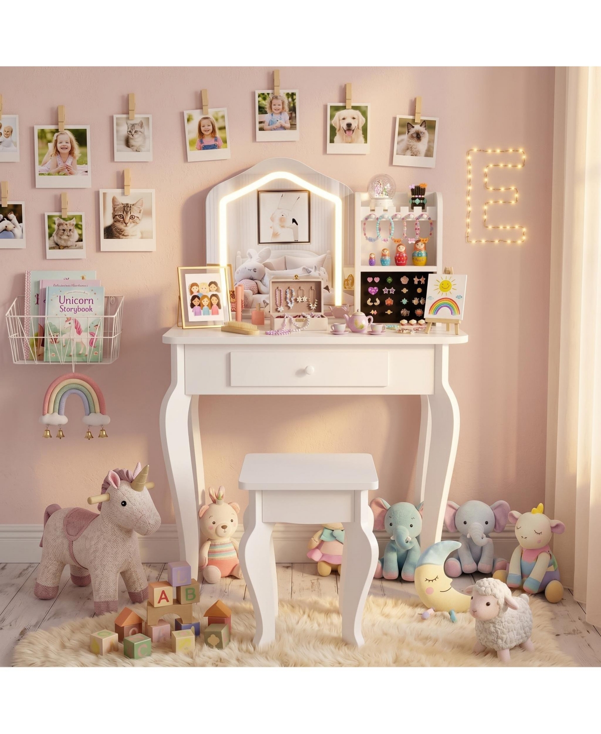 Click here for homfan Lighted Mirror Kids Vanity Set with Stool... prices