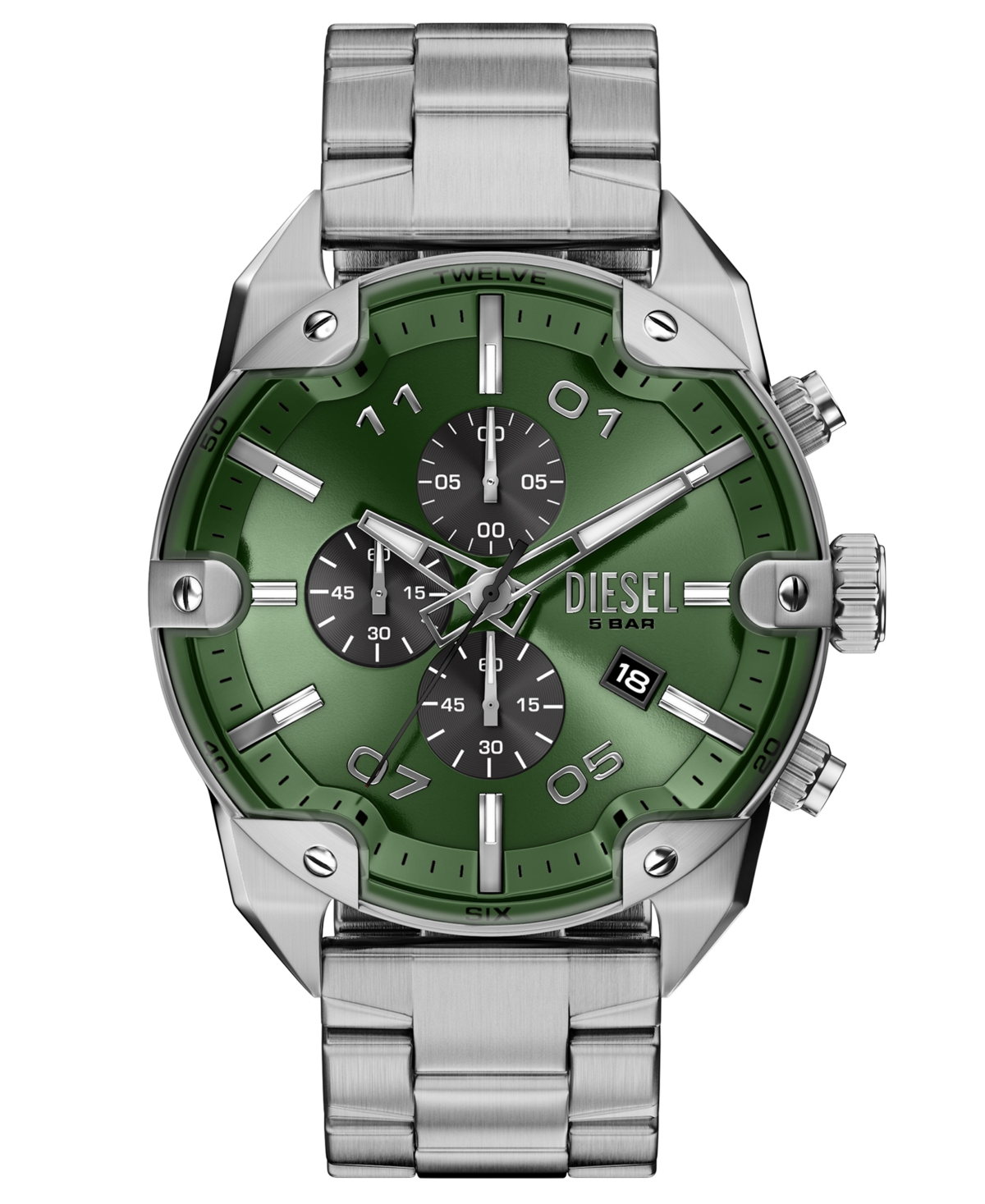 Click here for Diesel Mens Spiked Quartz Chronograph Silver Stain... prices