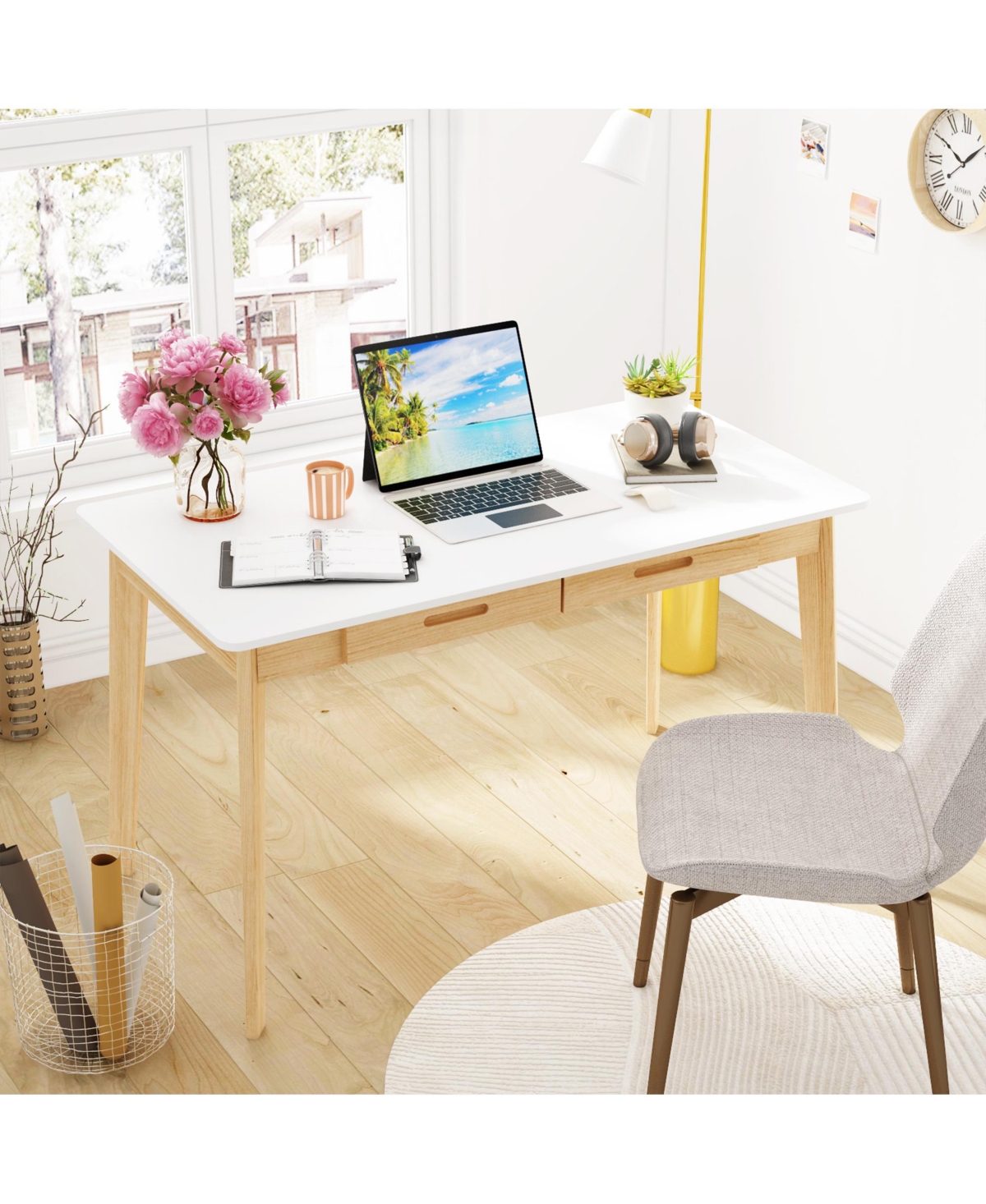 Click here for Homsee Writing Desk with 2 Slim Drawers - Large Of... prices