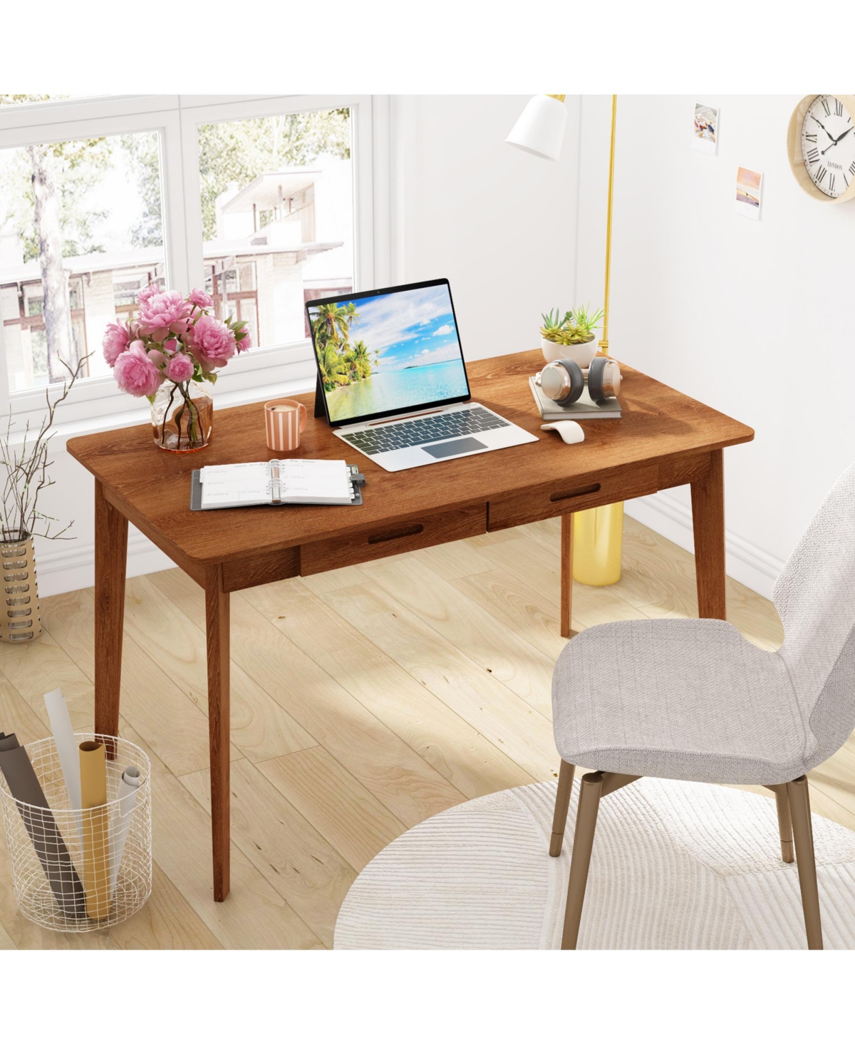 Click here for Homsee Writing Desk with 2 Slim Drawers - Large Of... prices