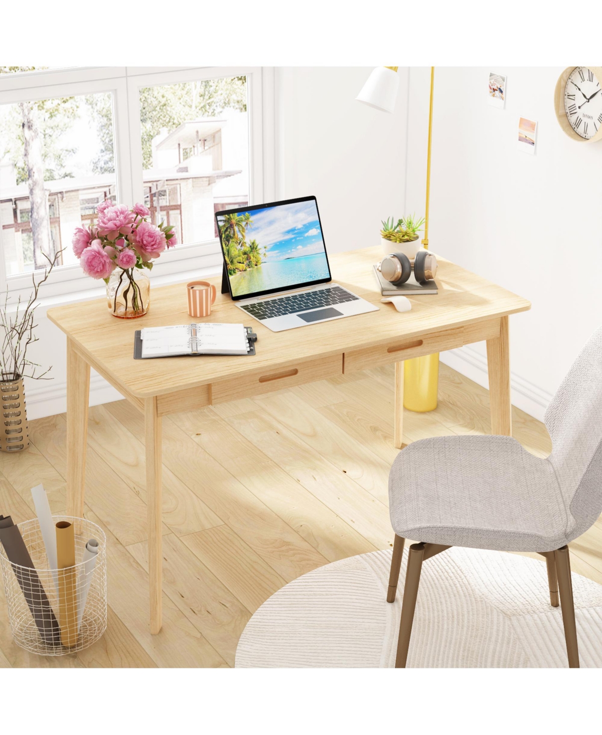 Click here for Homsee Writing Desk with 2 Slim Drawers - Large Of... prices