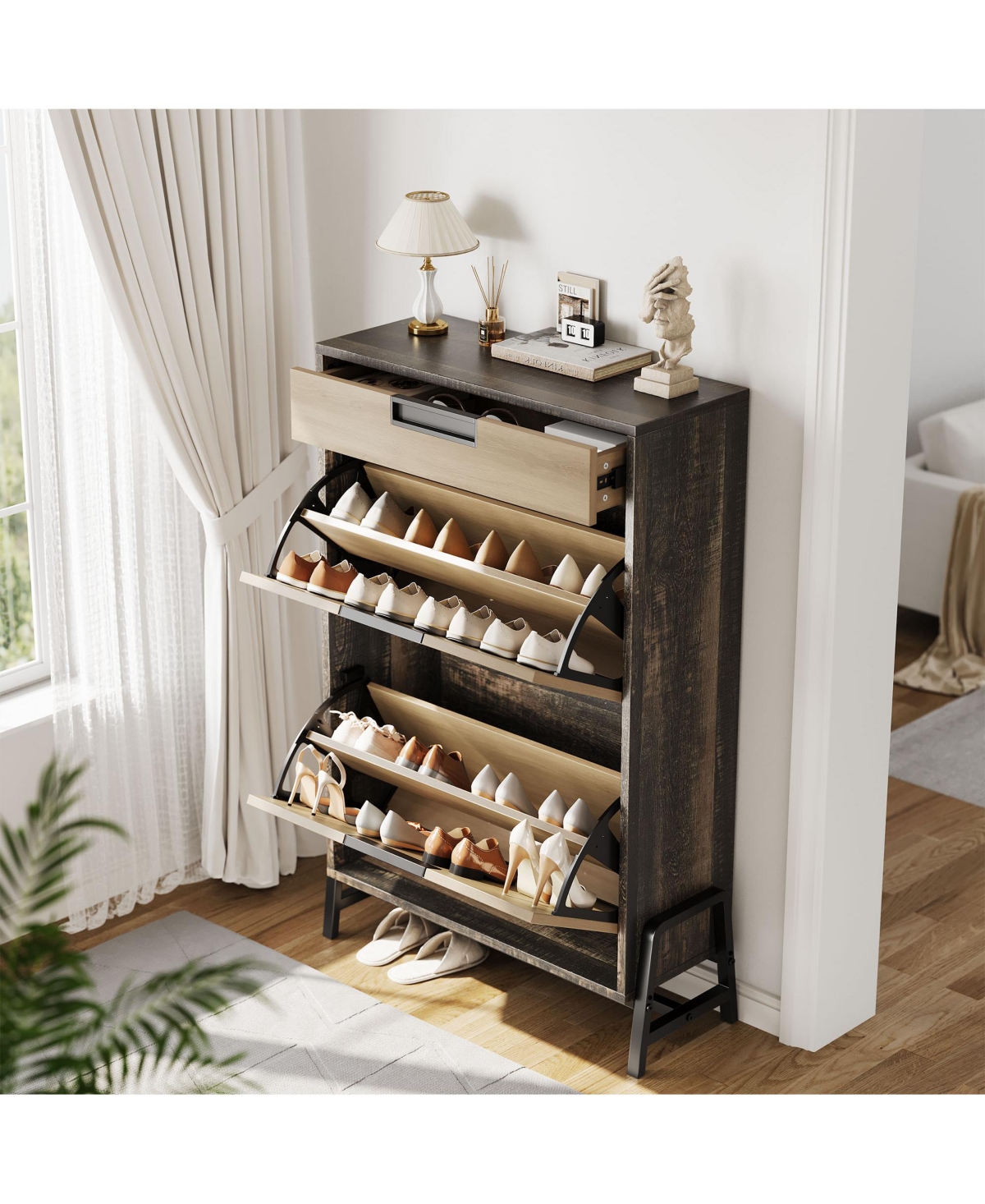 Click here for Homfan Modern Farmhouse Shoe Storage Cabinet  Flip... prices