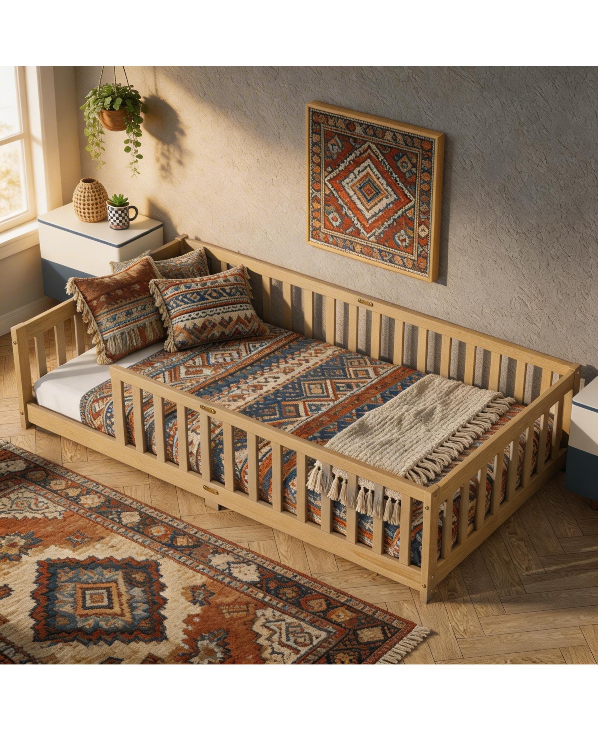 Click here for Sailvan Twin Floor Bed with Fence Solid Rubber Woo... prices