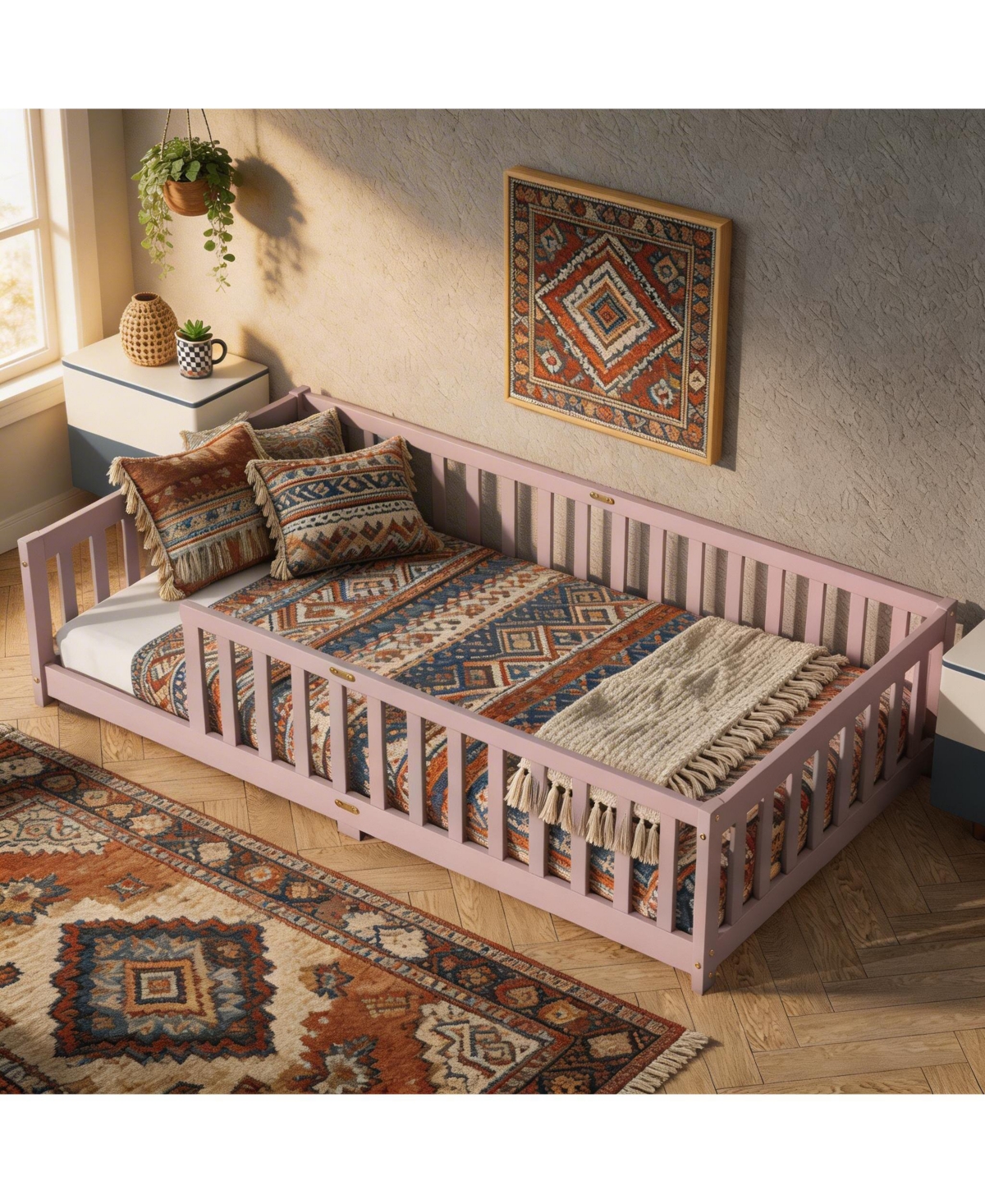Click here for Sailvan Twin Floor Bed with Fence Solid Rubber Woo... prices