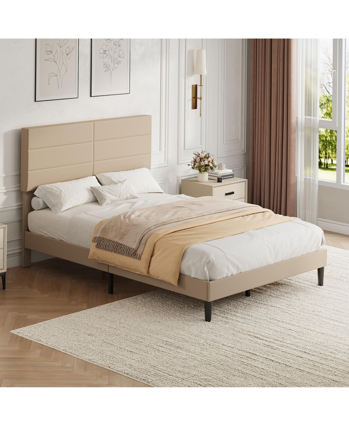 Click here for homfan Upholstered Platform Bed Frame  Linen Bed F... prices