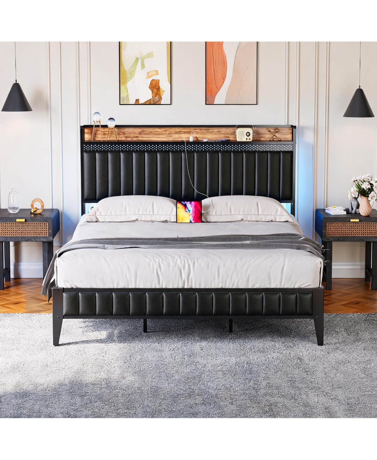 Click here for homfan Modern Led Upholstered Platform Bed  Headbo... prices