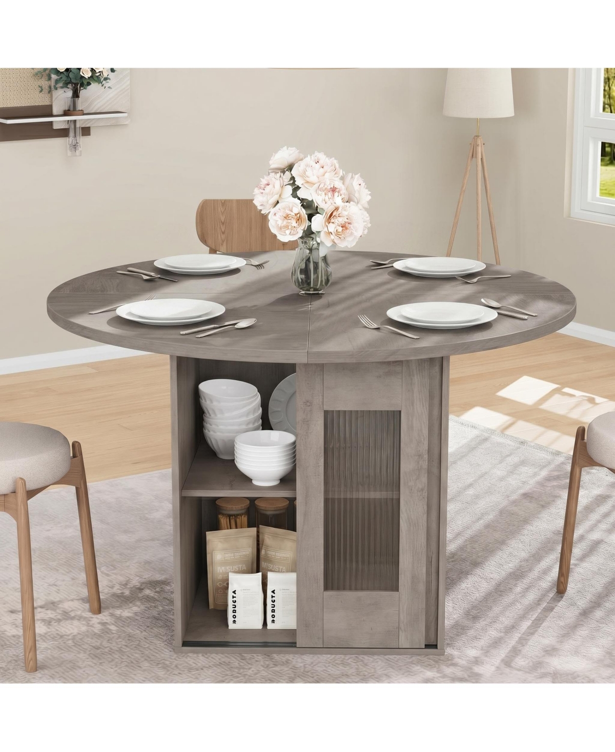 Click here for homfan Round Dining Table with Storage for 4 to 6... prices