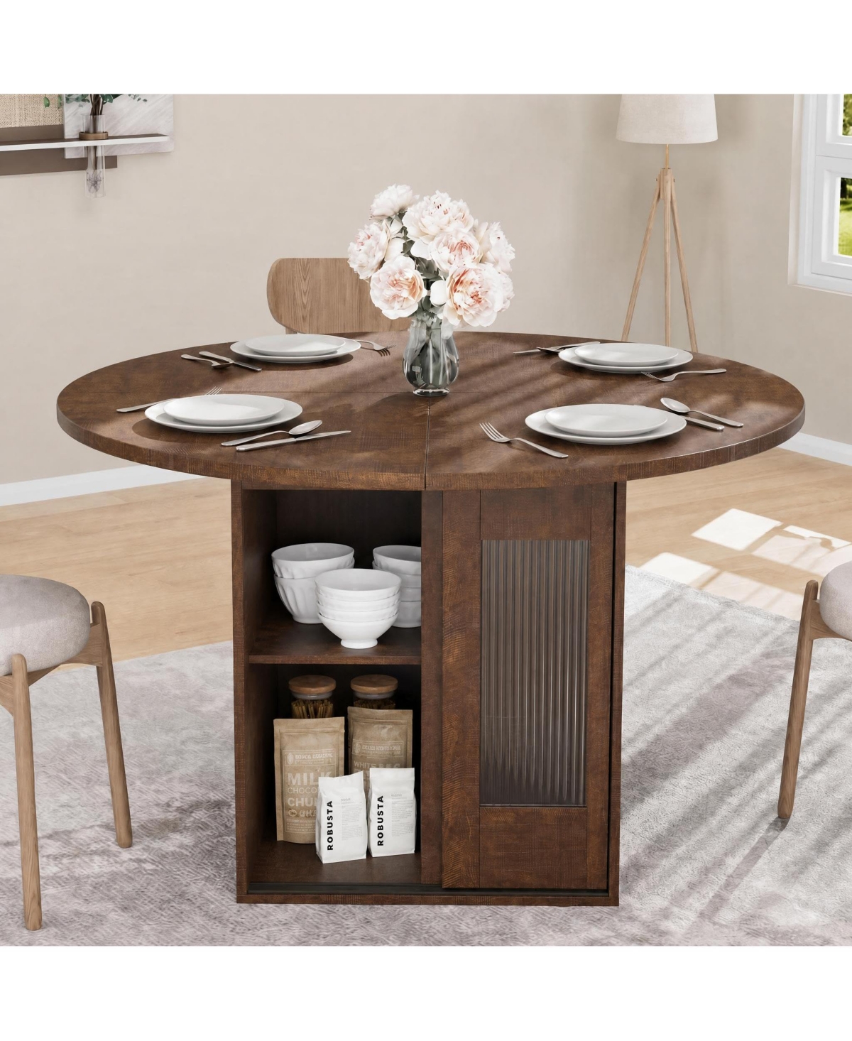 Click here for homfan Round Dining Table with Storage for 4 to 6... prices