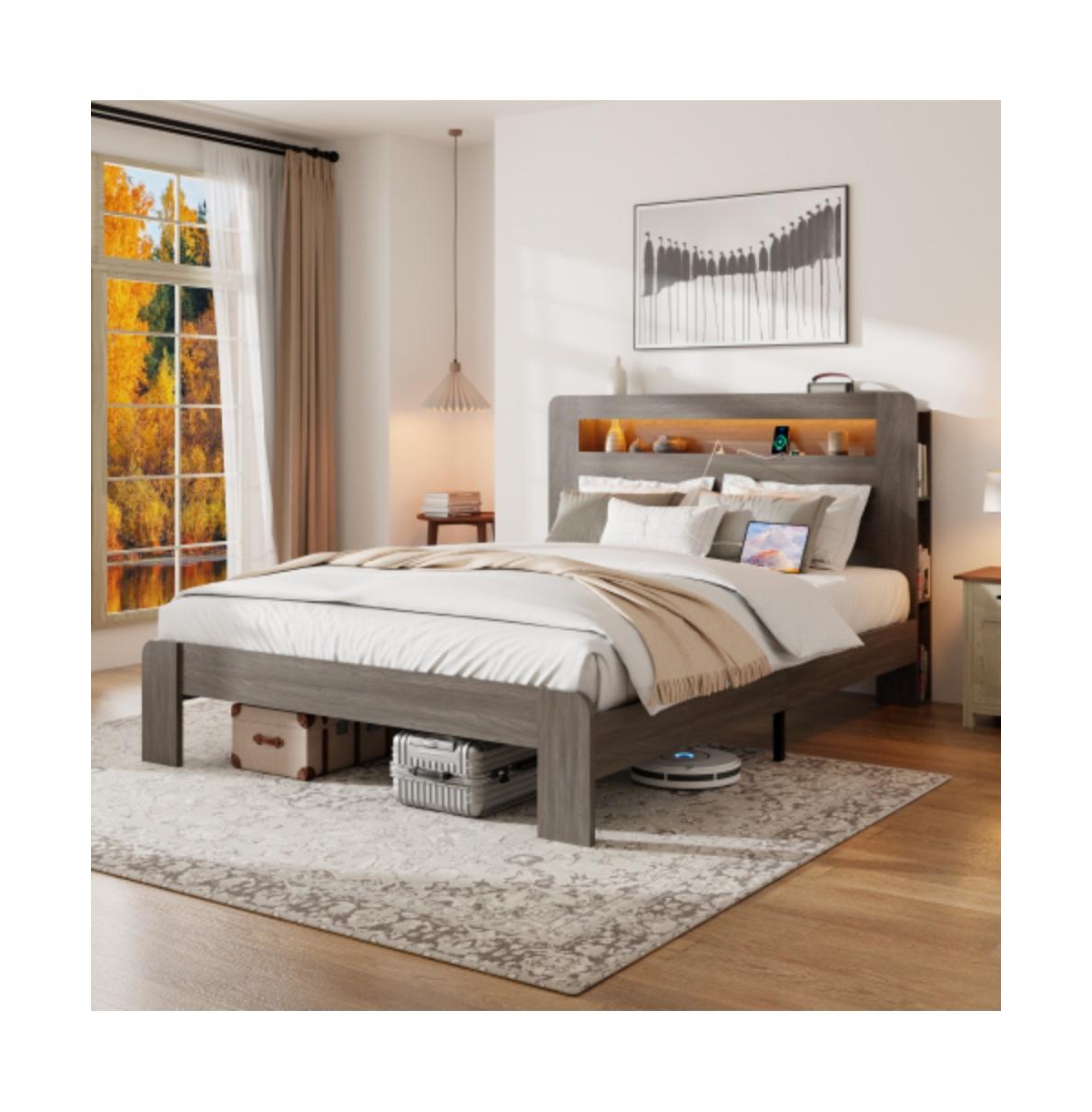 Click here for Lucky One Queen Size Wood Platform Bed Frame with... prices