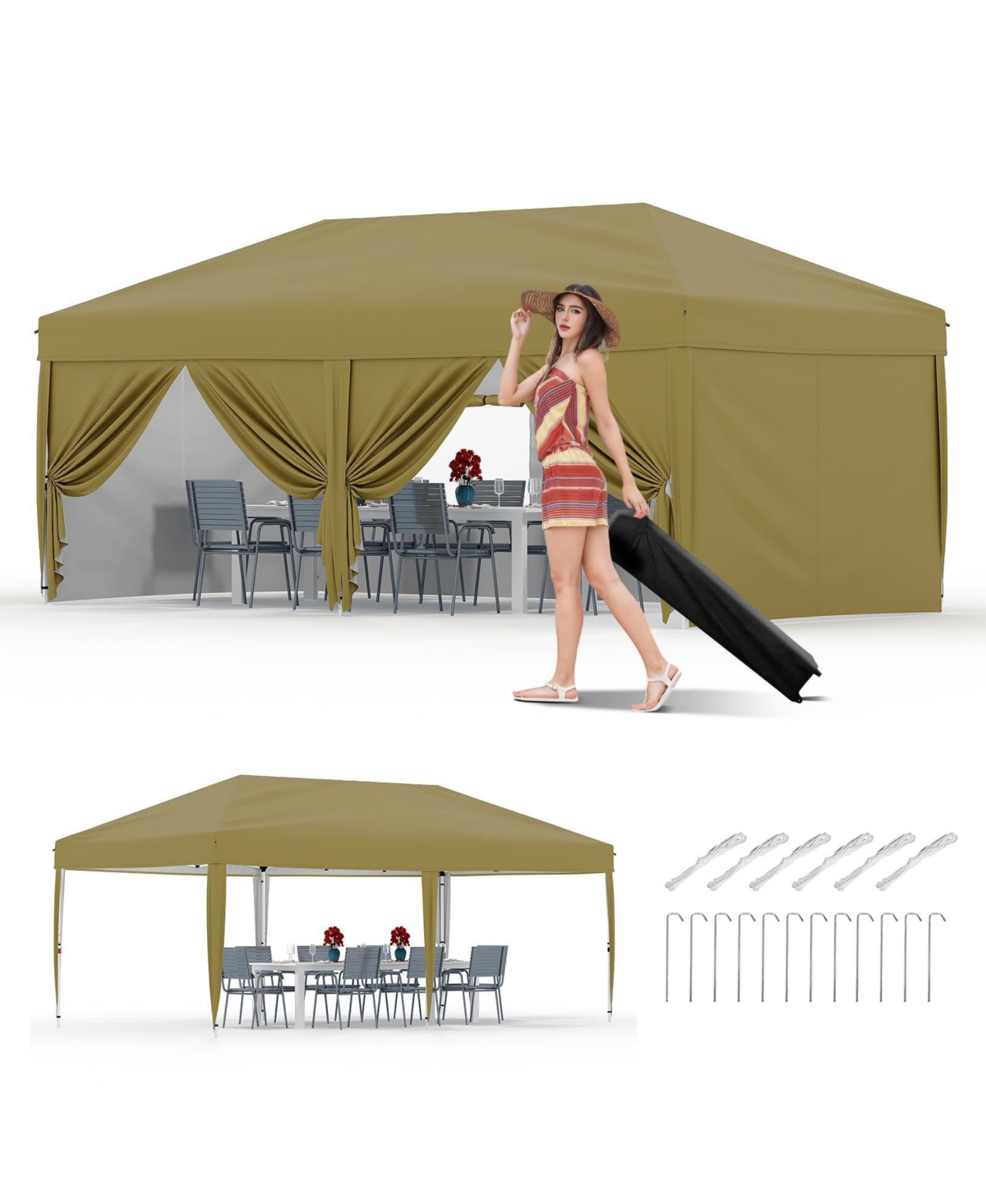 Click here for homfan 20x10 Pop Up Canopy Tent With 6 Removable S... prices