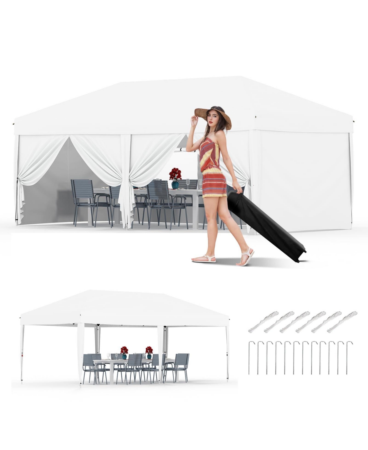 Click here for homfan 20x10 Pop Up Canopy Tent With 6 Removable S... prices