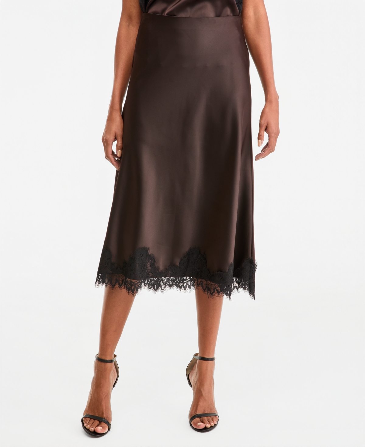 Click here for Anne Klein Womens Lace-Trim Midi Satin Skirt - Dee... prices