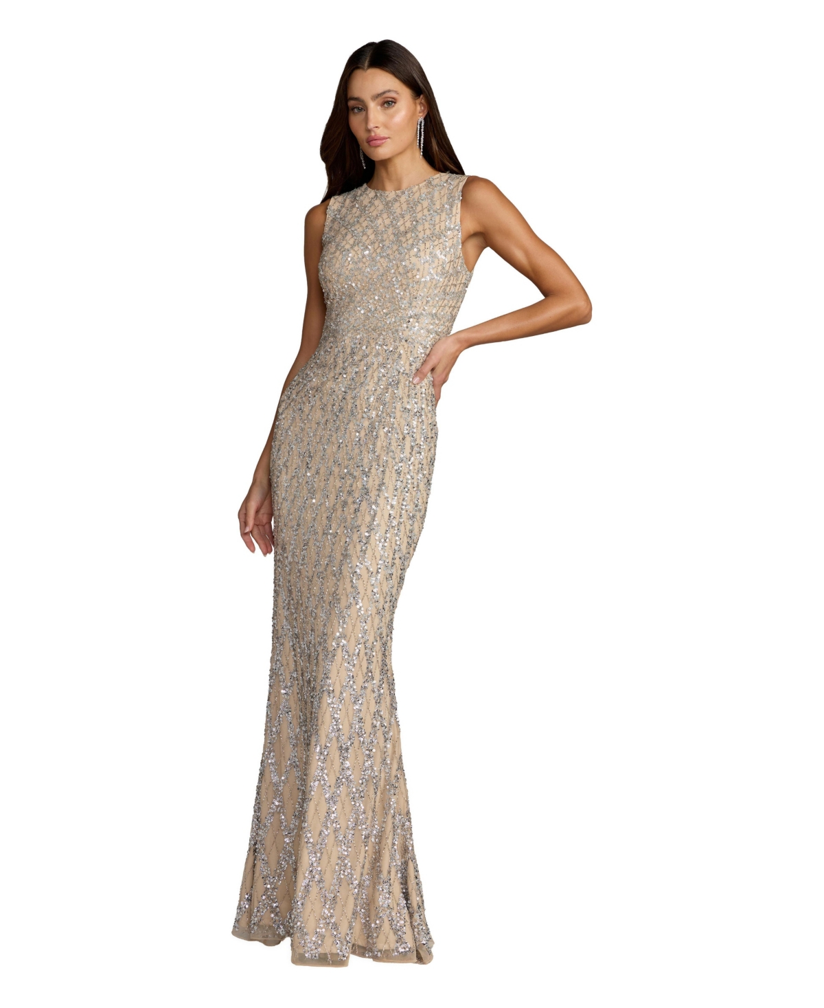 Click here for Mac Duggal Womens Pleated Metallic Flutter Sleeve... prices