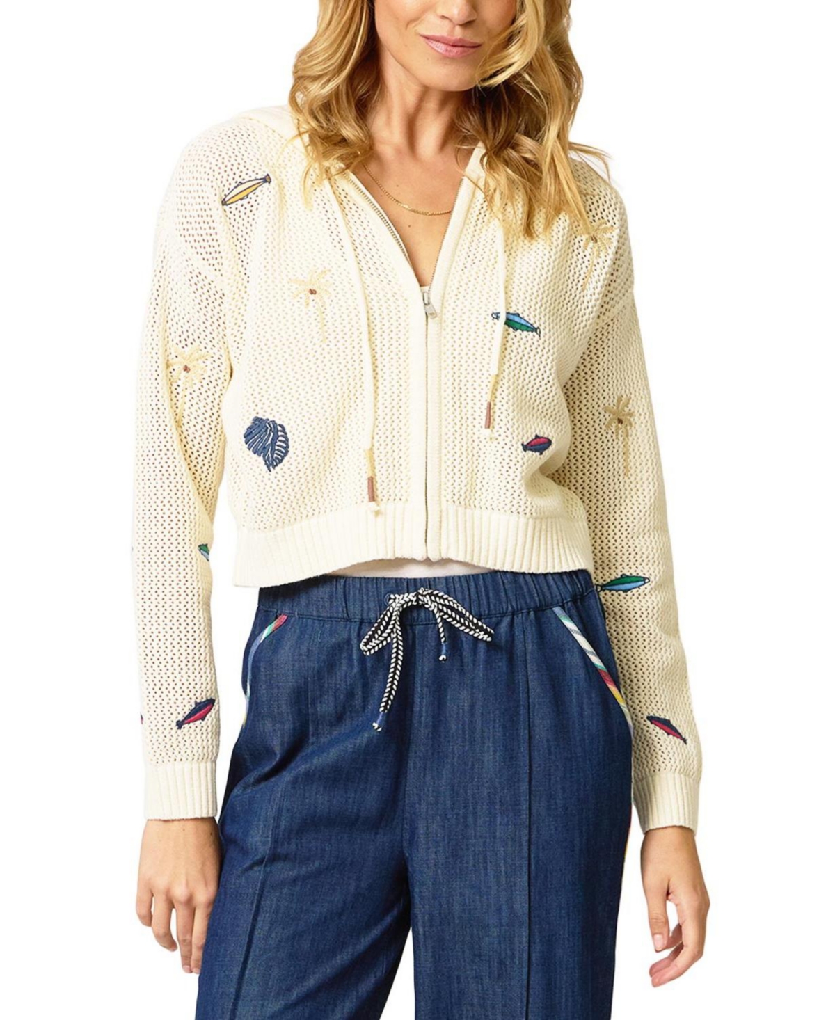 Click here for Central Park West Womens Eden Palm Tree Mesh Cardi... prices