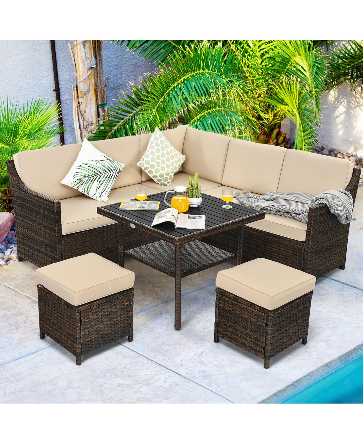 Click here for Costway 6Piece Patio Rattan Dining Sofa Furniture... prices