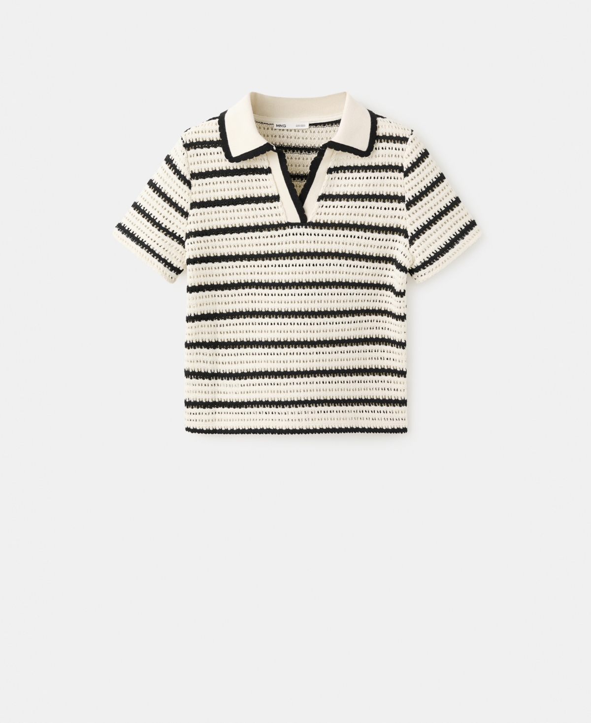 Click here for Mango Womens Striped Crocheted Polo Top - Off Whit... prices