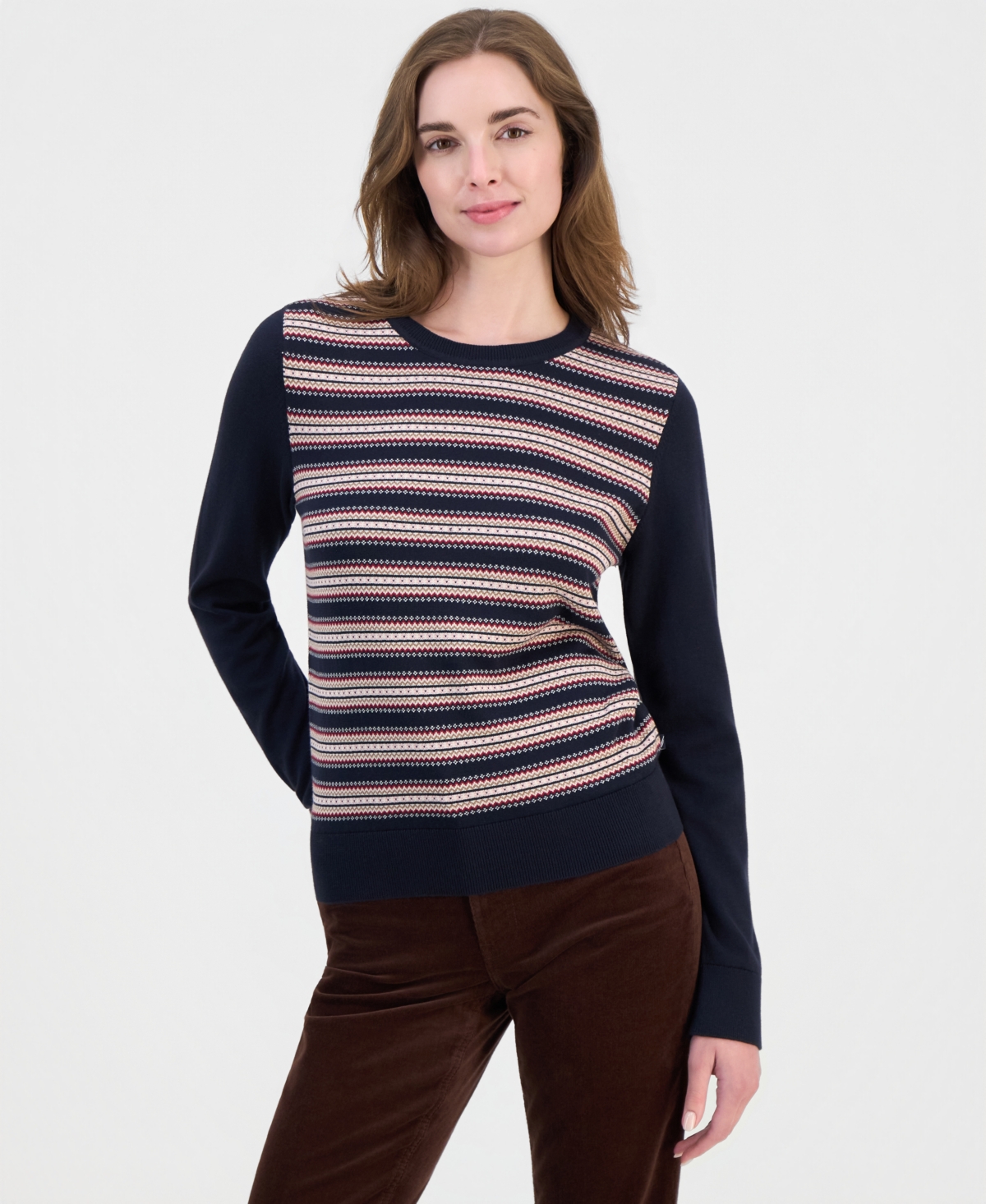 Click here for Nautica Womens Fair Isle Stripe Sweater - Navy prices