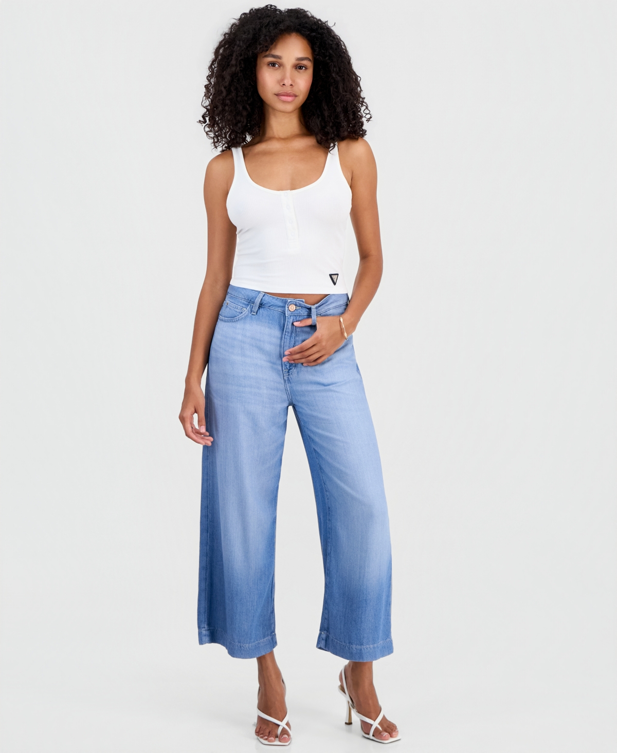 Click here for Guess Womens Bellflower Cropped Wide-Leg Jeans - H... prices