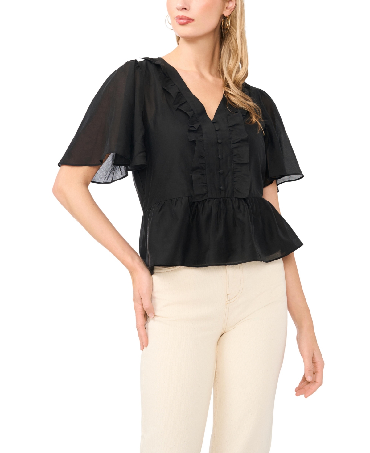 Click here for Vince Camuto Womens Flutter-Sleeve V-Neck Top - Ri... prices