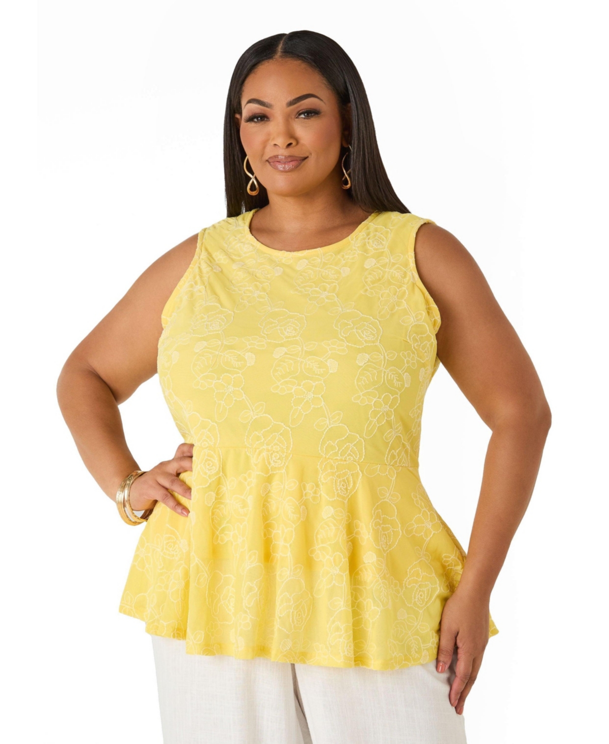 Click here for Ashley Stewart Womens Floral Embroidered Peplum To... prices
