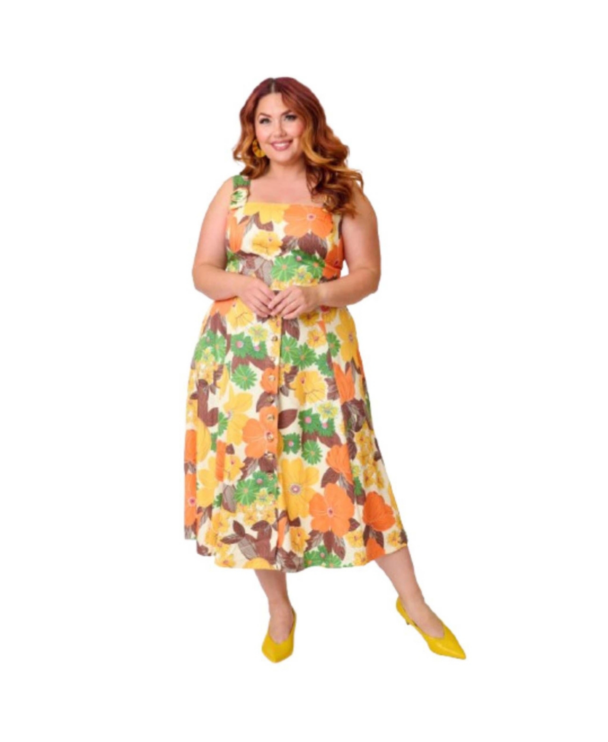 Click here for Unique Vintage Plus Size Picnic Perfect Midi Dress... prices