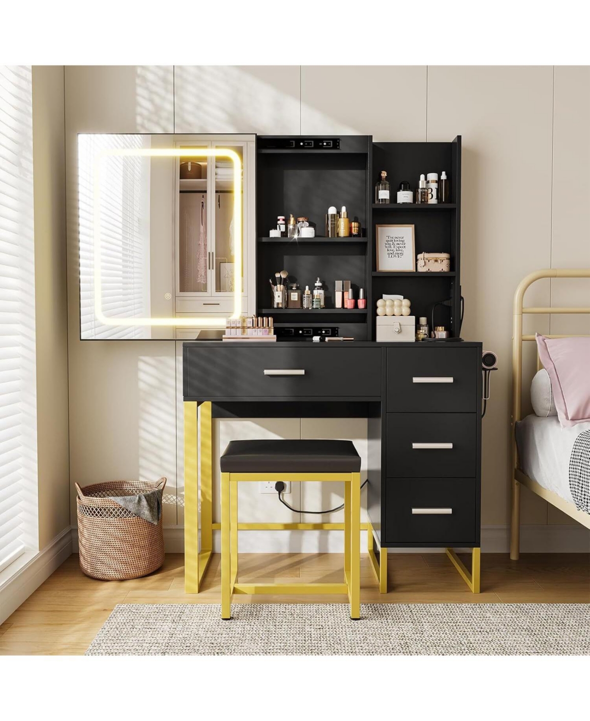 Click here for gaomon 4-Drawer 5-Shelf Vanity Desk  Lighted Mirro... prices