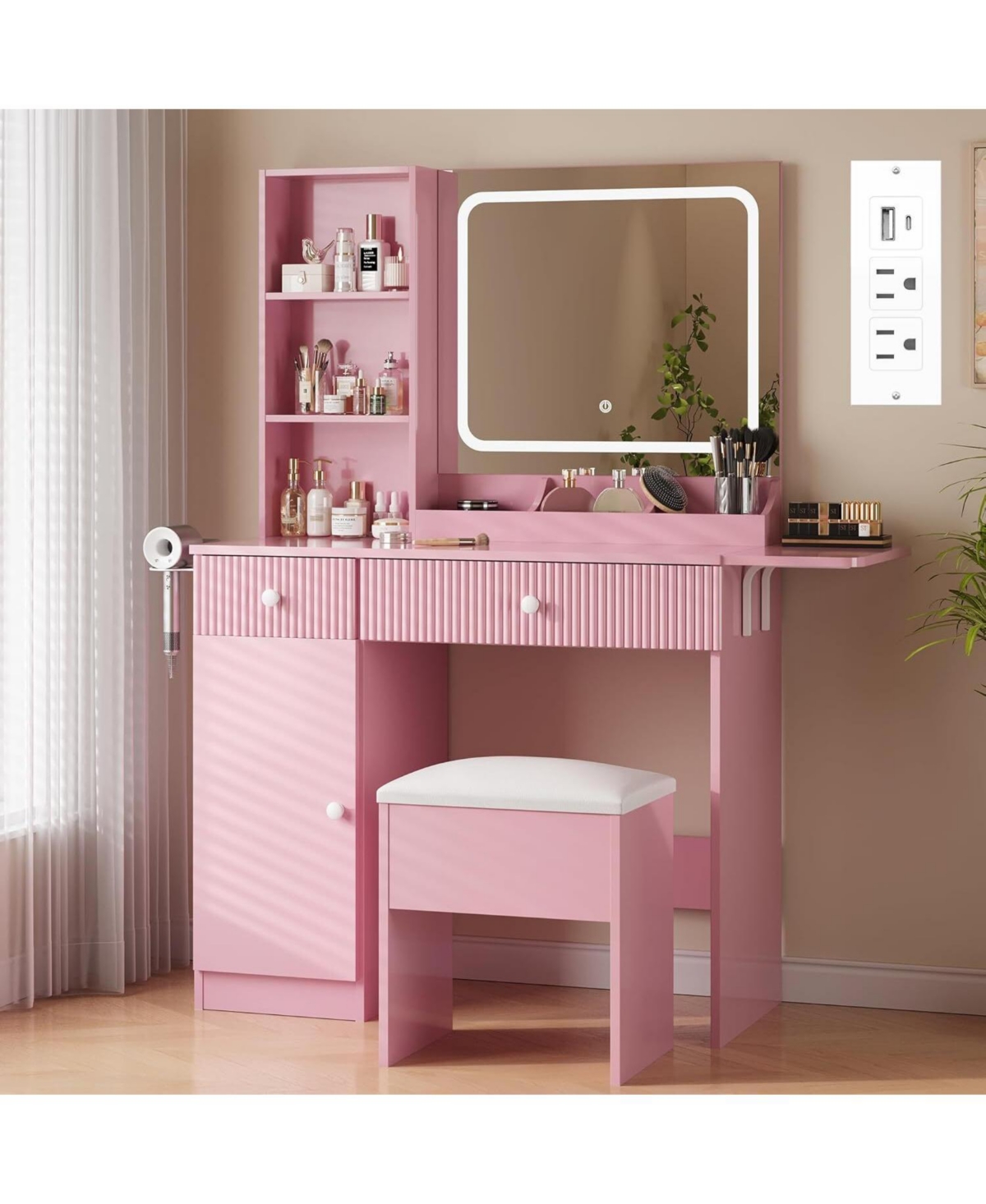 Click here for gaomon Foldable Lighted Vanity Desk  Space-Saving... prices