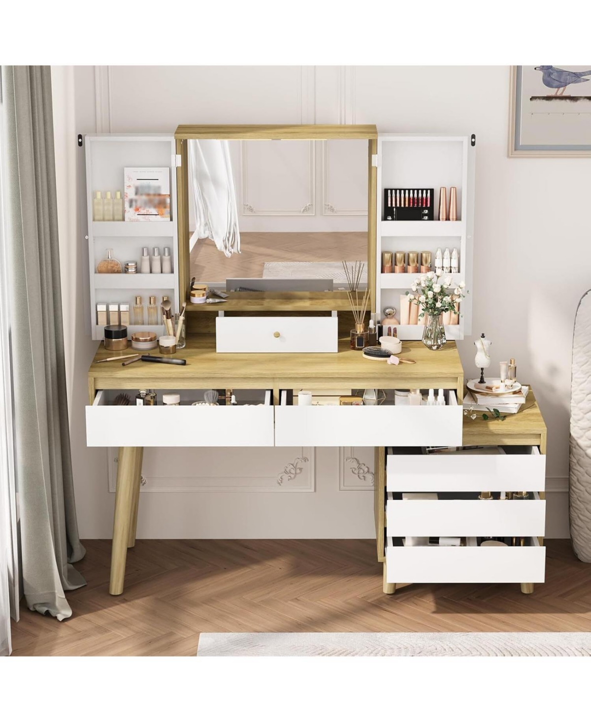 Click here for gaomon 6-Drawer Open Shelf Vanity  Lighted Makeup... prices