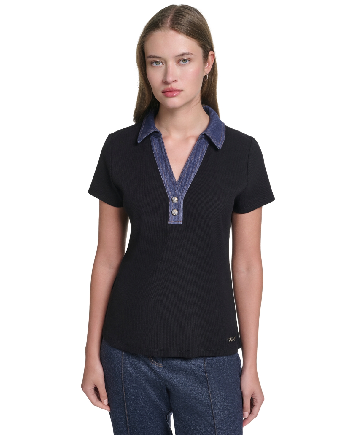 Click here for Karl Lagerfeld Paris Petite Collared Short-Sleeve... prices