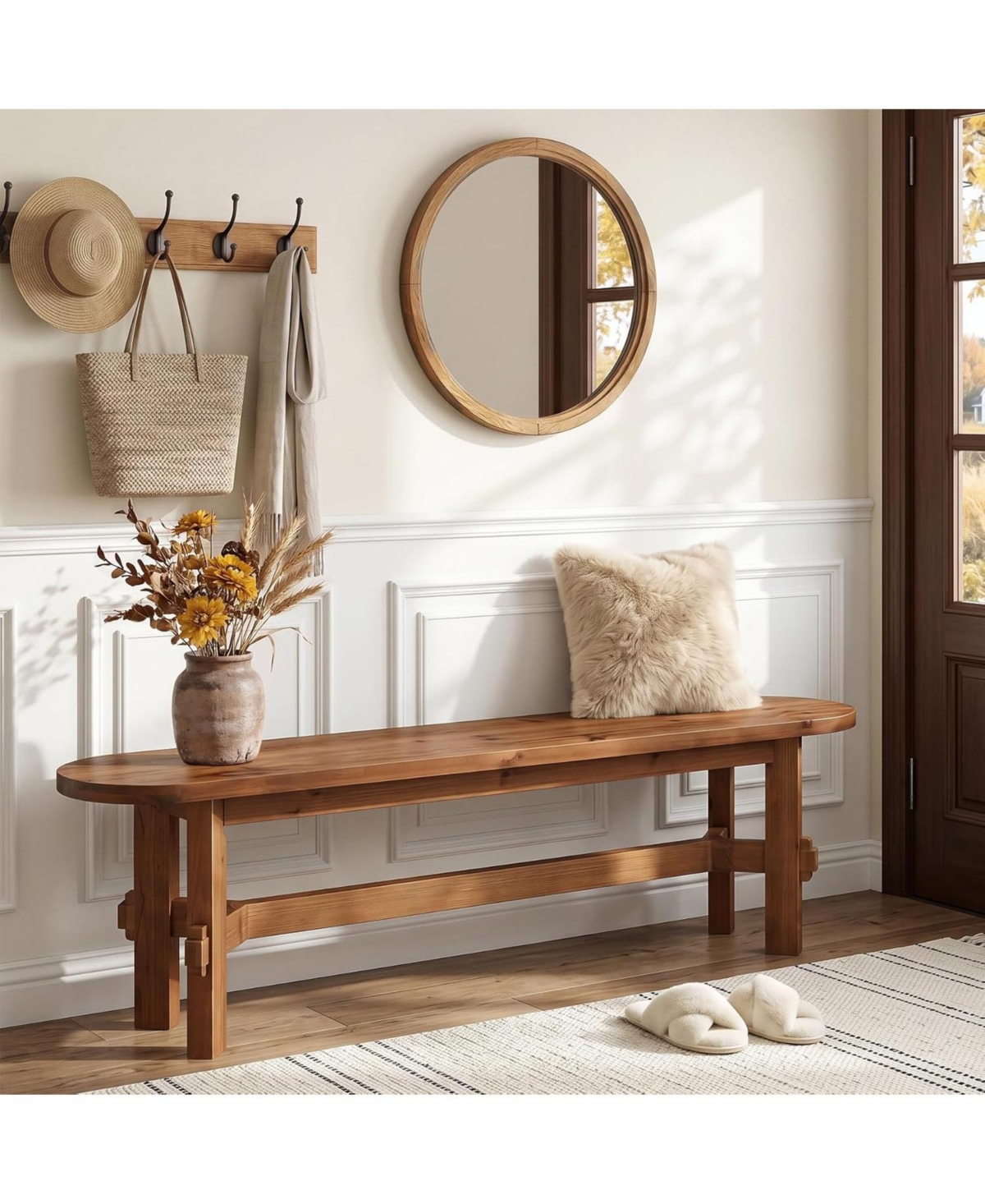 Click here for Tribesigns Solid Wood Entryway Bench  55 Wooden Sh... prices