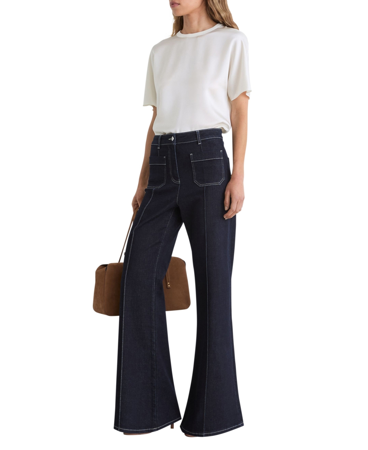 Click here for Reiss Womens Lena Silk Shortsleeve Top - Ivory prices