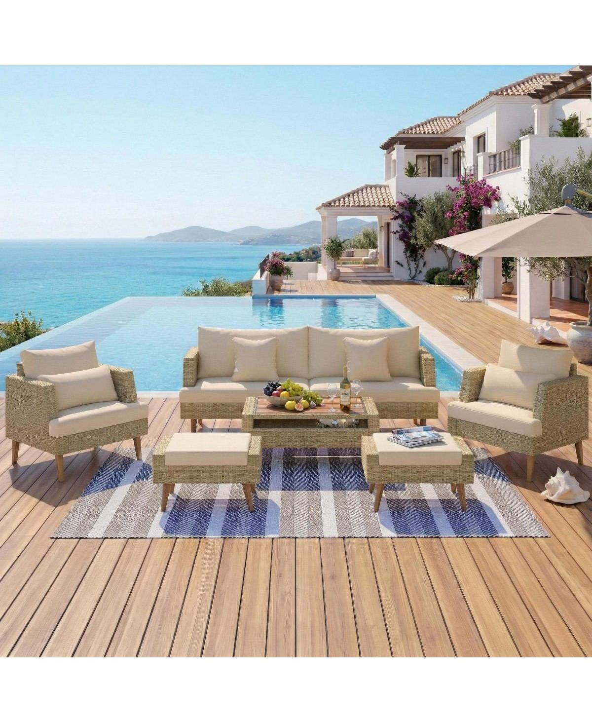 Click here for Asagikoiai Outdoor Rattan Conversation Set 6 Piece... prices