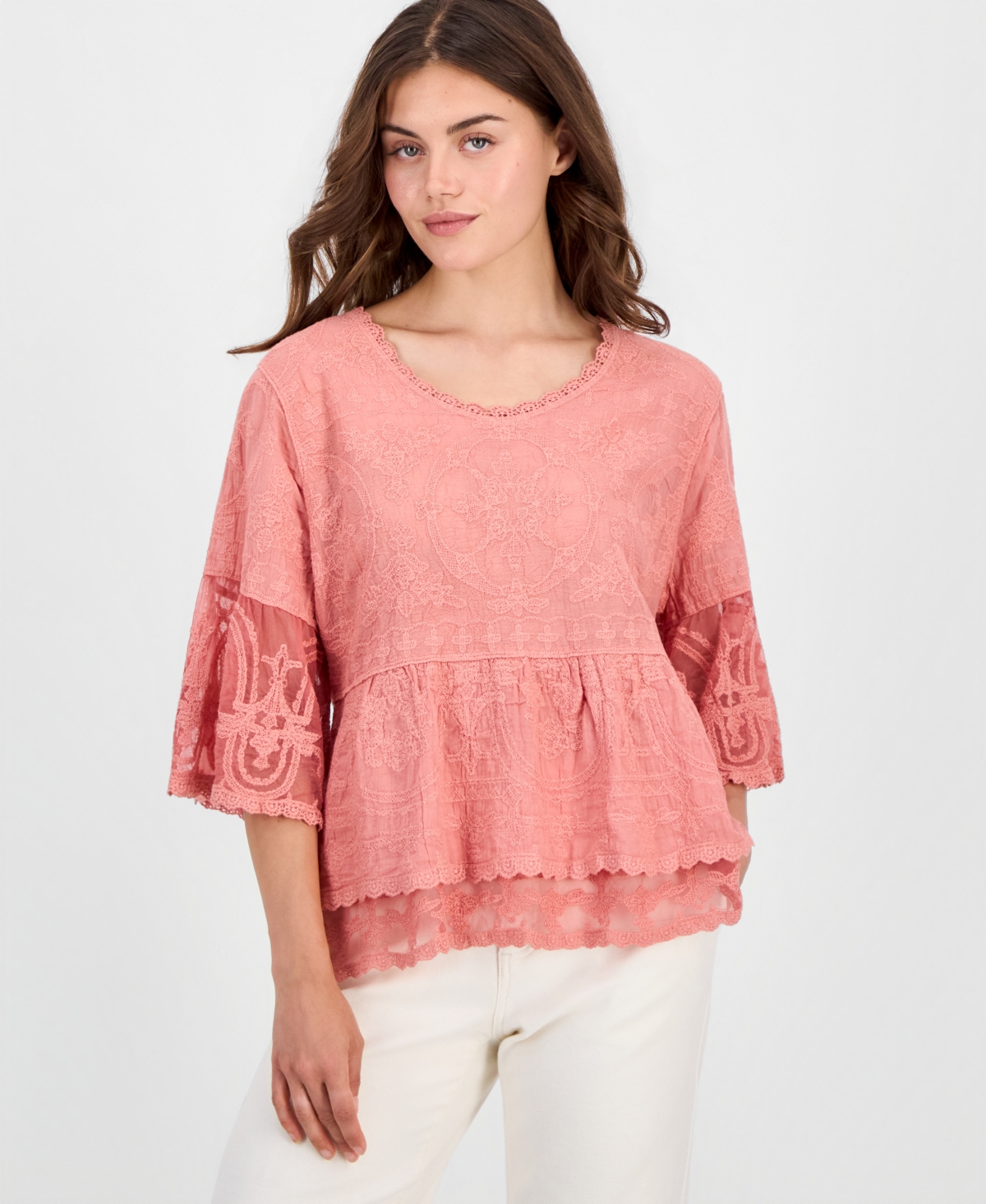 Click here for Democracy Petite Lace Double Bell Flounce Top - Du... prices